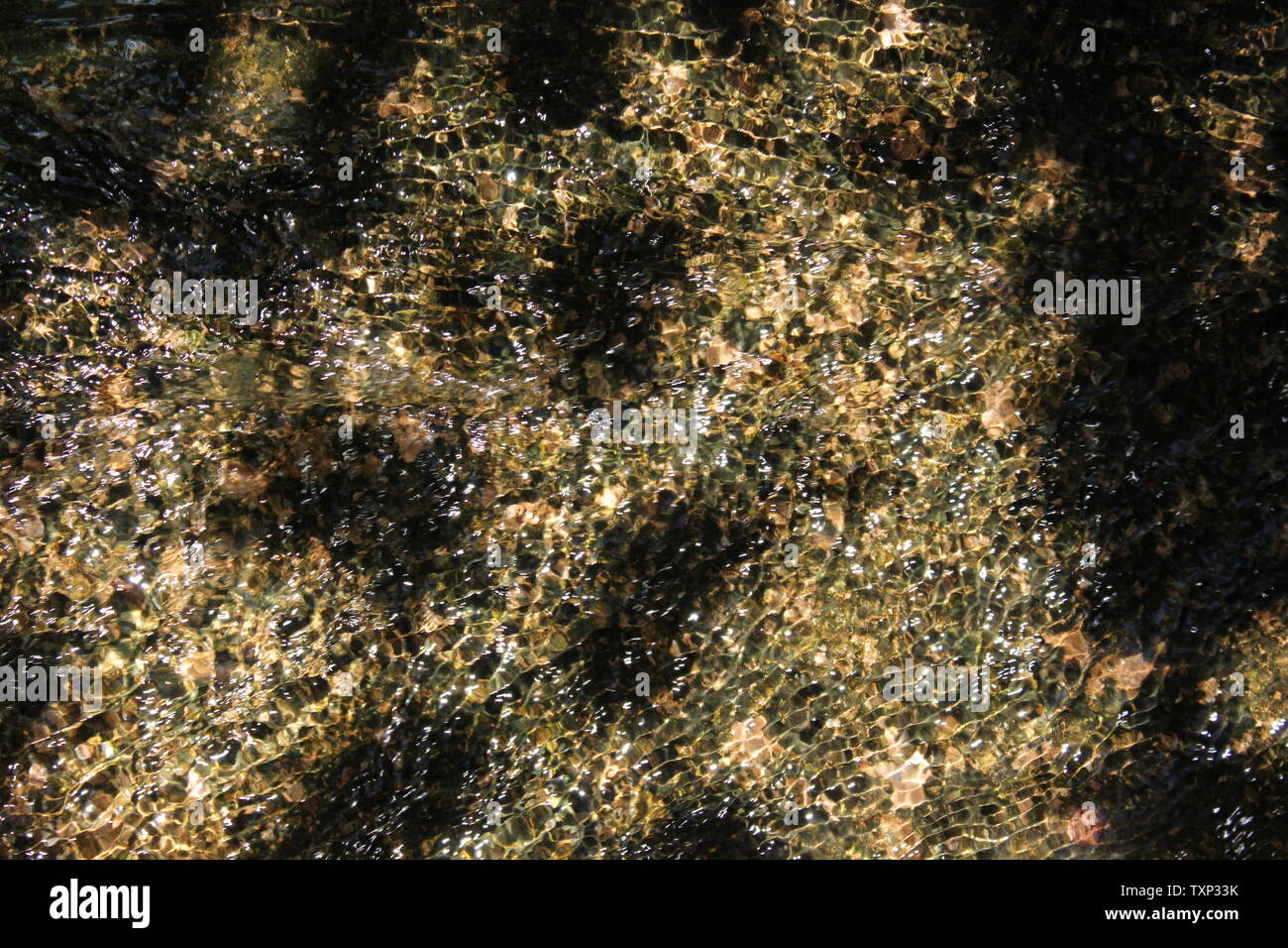 Refreshing and cooling water running around rocks and stones in a ...