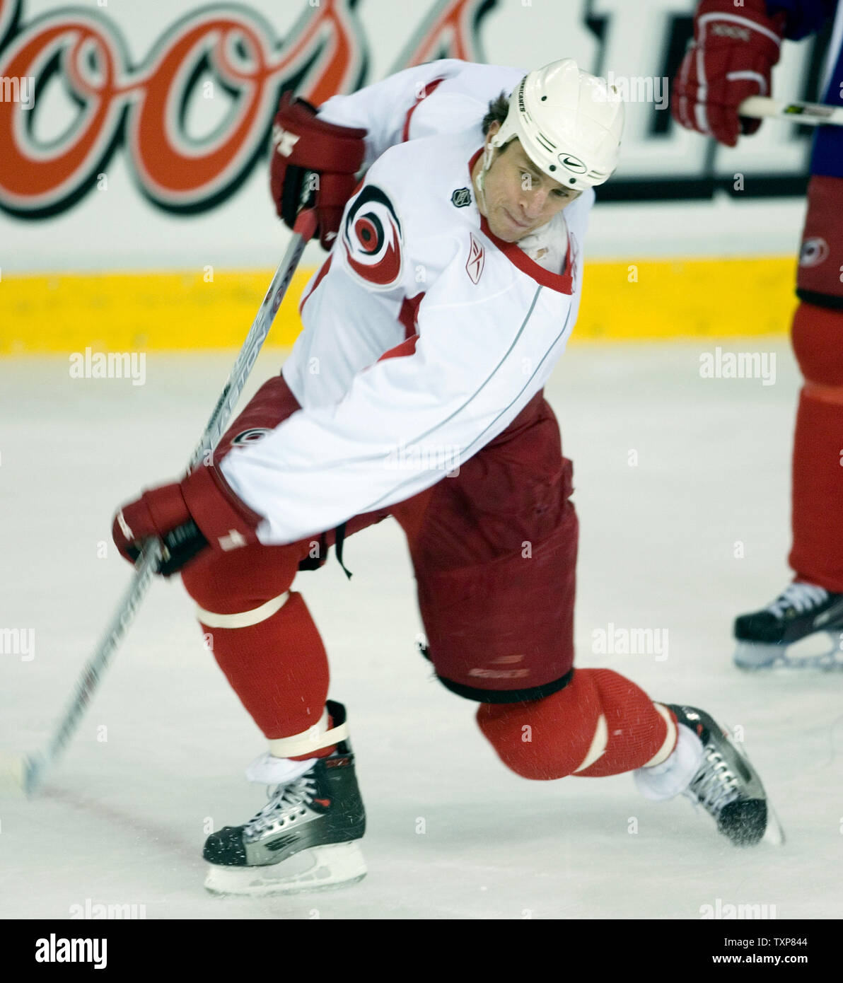 Visiting Carolina Hurricanes Rod Brind'Amour fires the puck June 11 ...