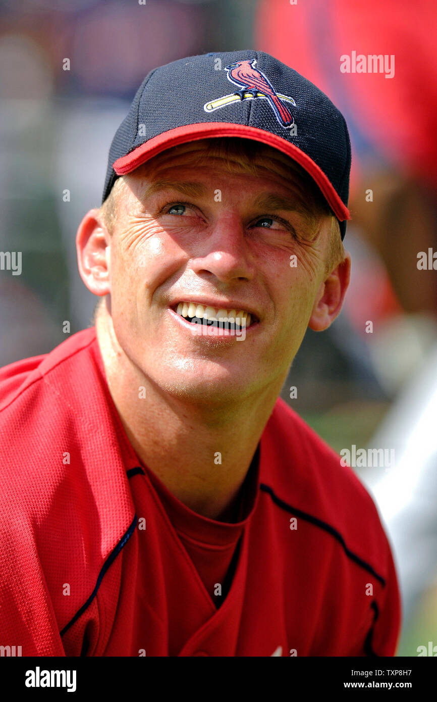 St. Louis Cardinals infielder David Eckstein smiles during stretching ...