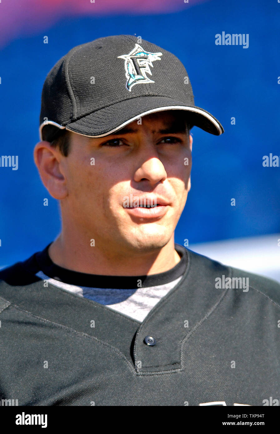 Florida Marlins catcher Matt Treanor waits to take batting practice ...