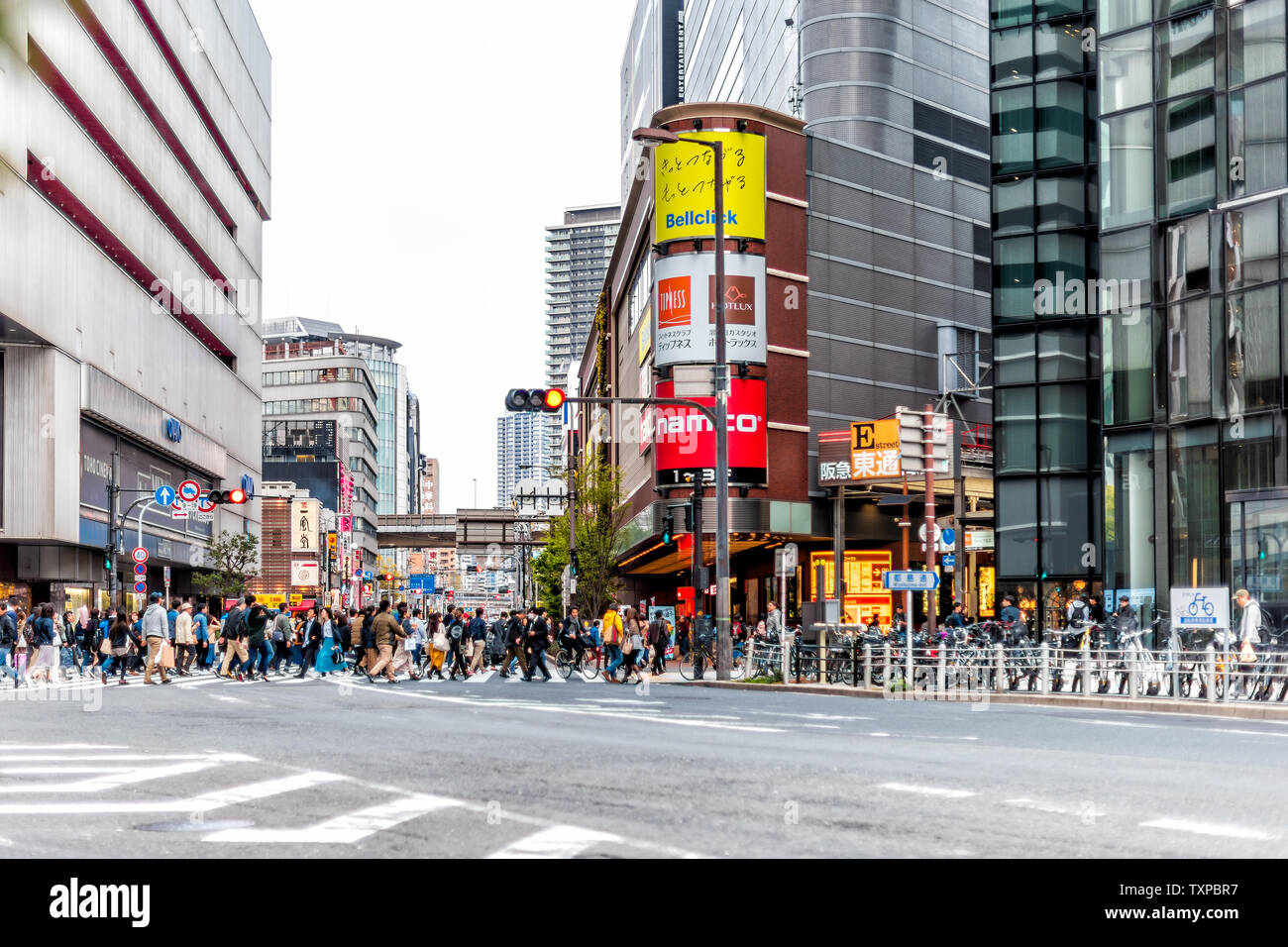 Osaka, Japan - April 13, 2019: Cityscape of contemporary modern ...