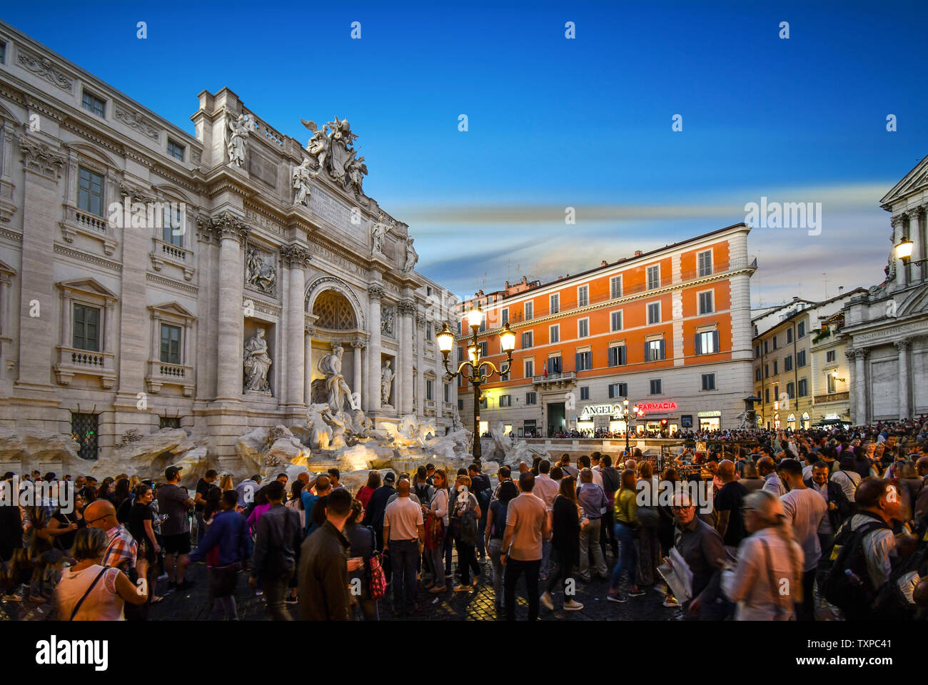 Rome, Italy - September 30 2018: Tourists crowd around the Trevi ...