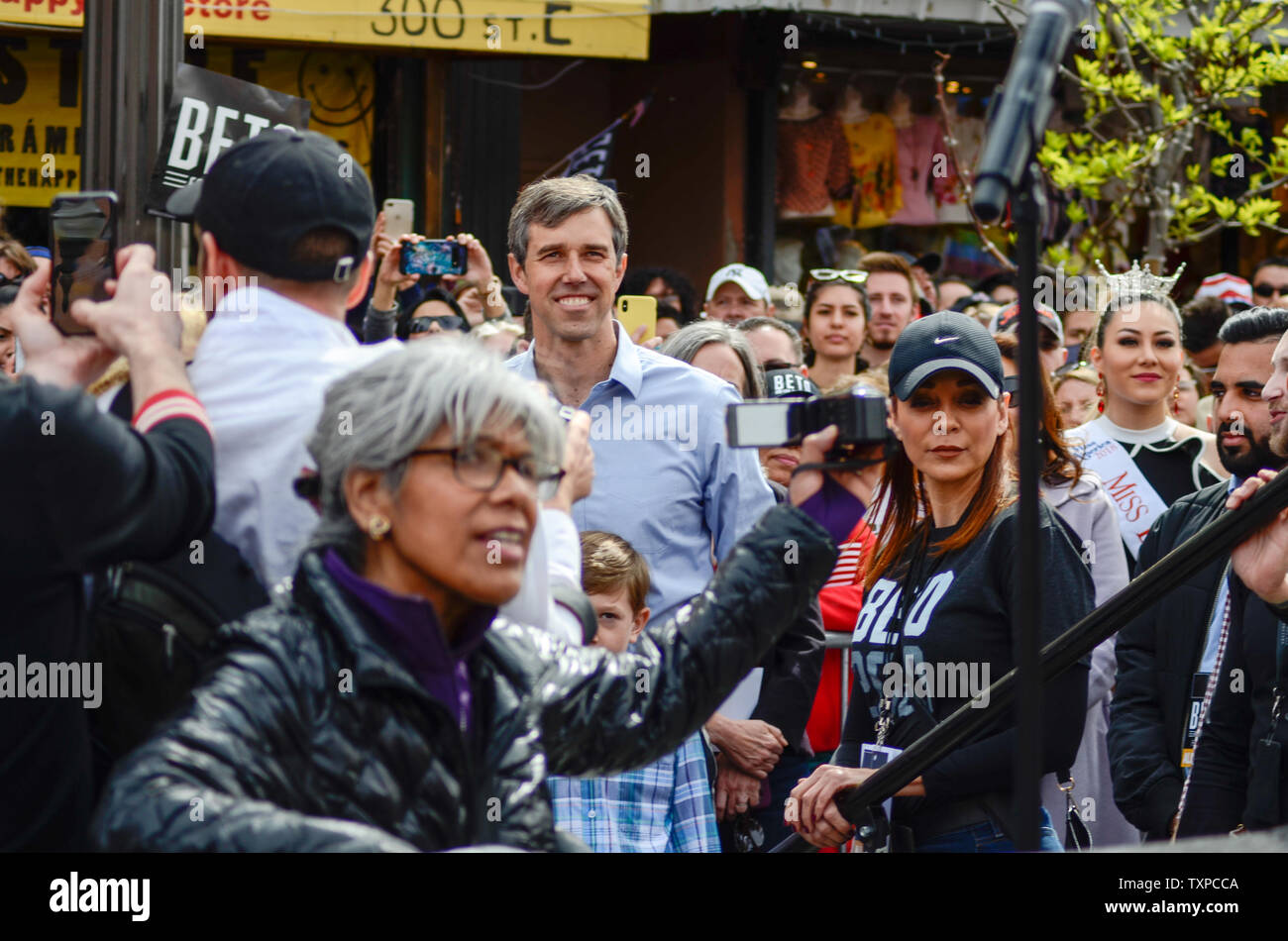 Democratic presidential candidate Beto O'Rourke watches his wife, Amy O ...