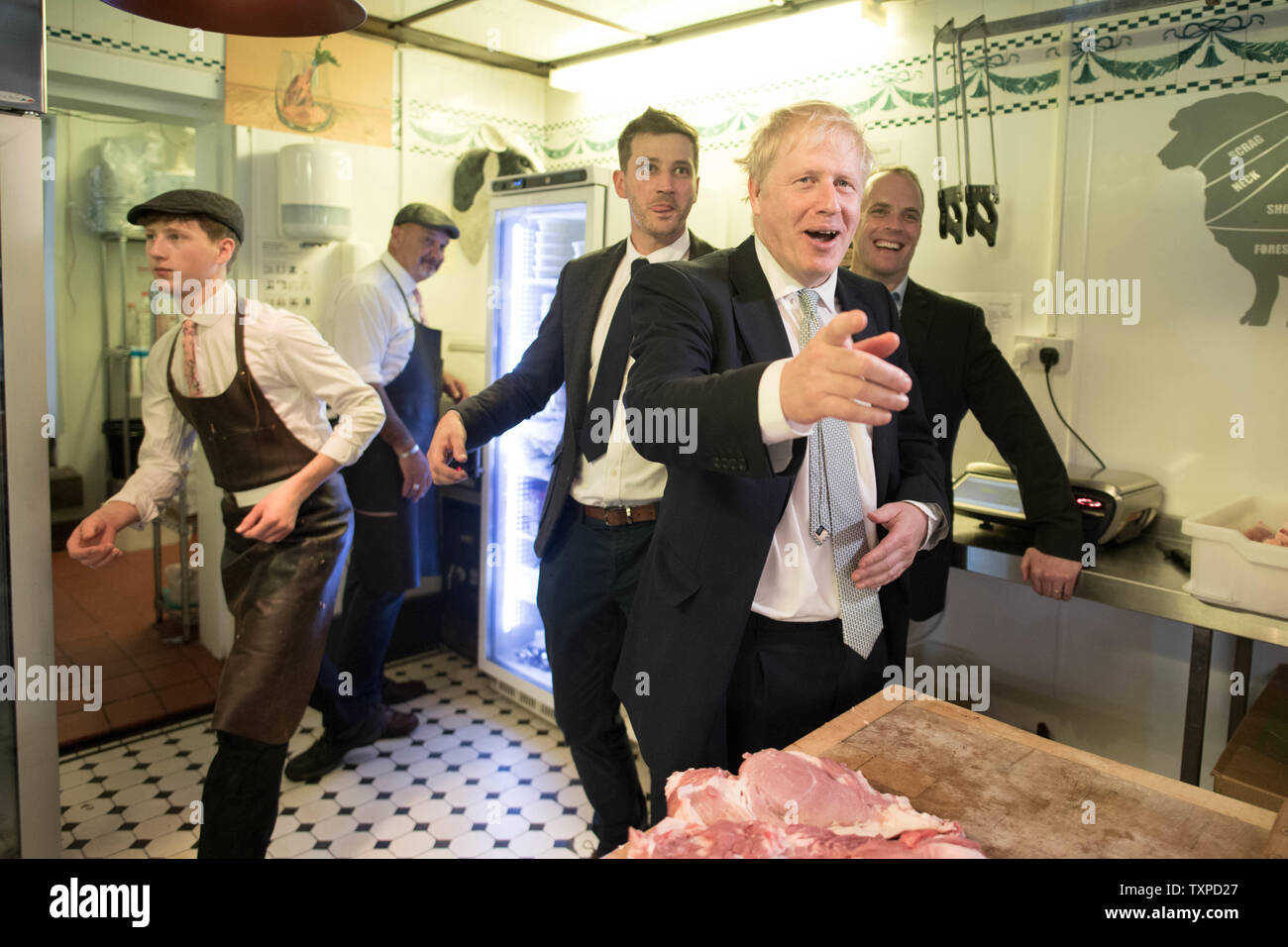 Conservative party leadership candidate Boris Johnson (centre) and ...