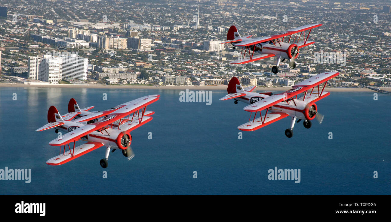 The Red Baron Squadron flying vintage 1941 Stearman biplanes fly in ...