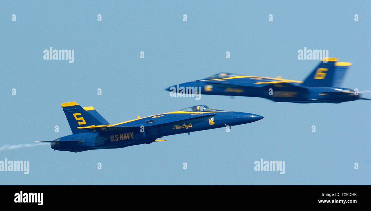 The US Navy Flight Demonstration Team, "Blue Angels" flying F-A 18 ...