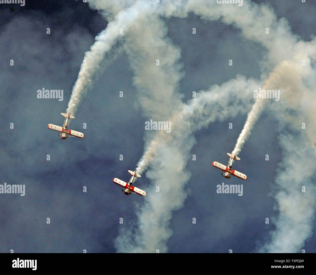 The Red Baron Squadron, flying vintage 1941 Stearman biplanes perform ...
