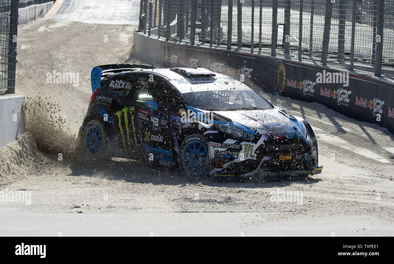 Racer Ken Block, driving car 43, a Ford Fiesta ST for Hoonigan Racing ...