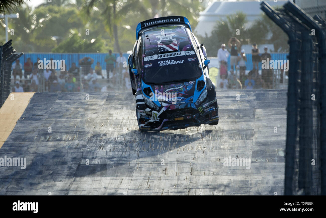 Racer Ken Block, driving car 43, a Ford Fiesta ST for Hoonigan Racing ...