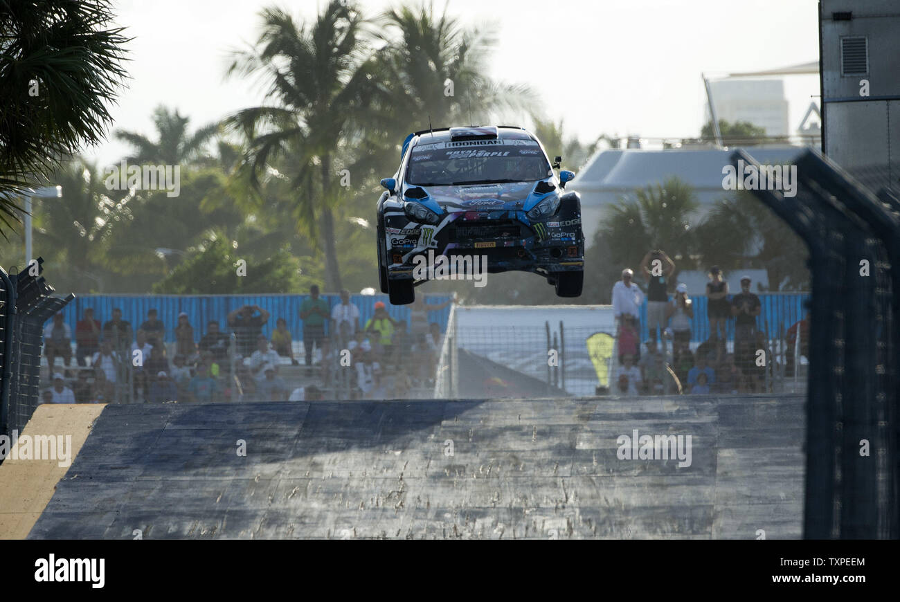 Racer Ken Block, driving car 43, a Ford Fiesta ST for Hoonigan Racing ...
