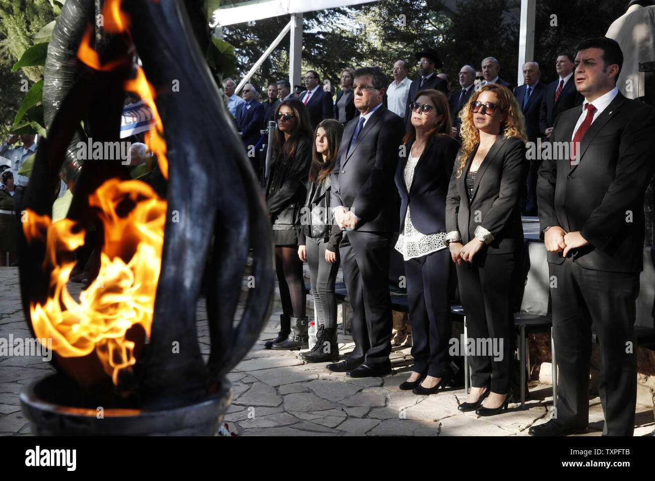 Family members of late prime minister Yitzhak Rabin attend a ceremony ...
