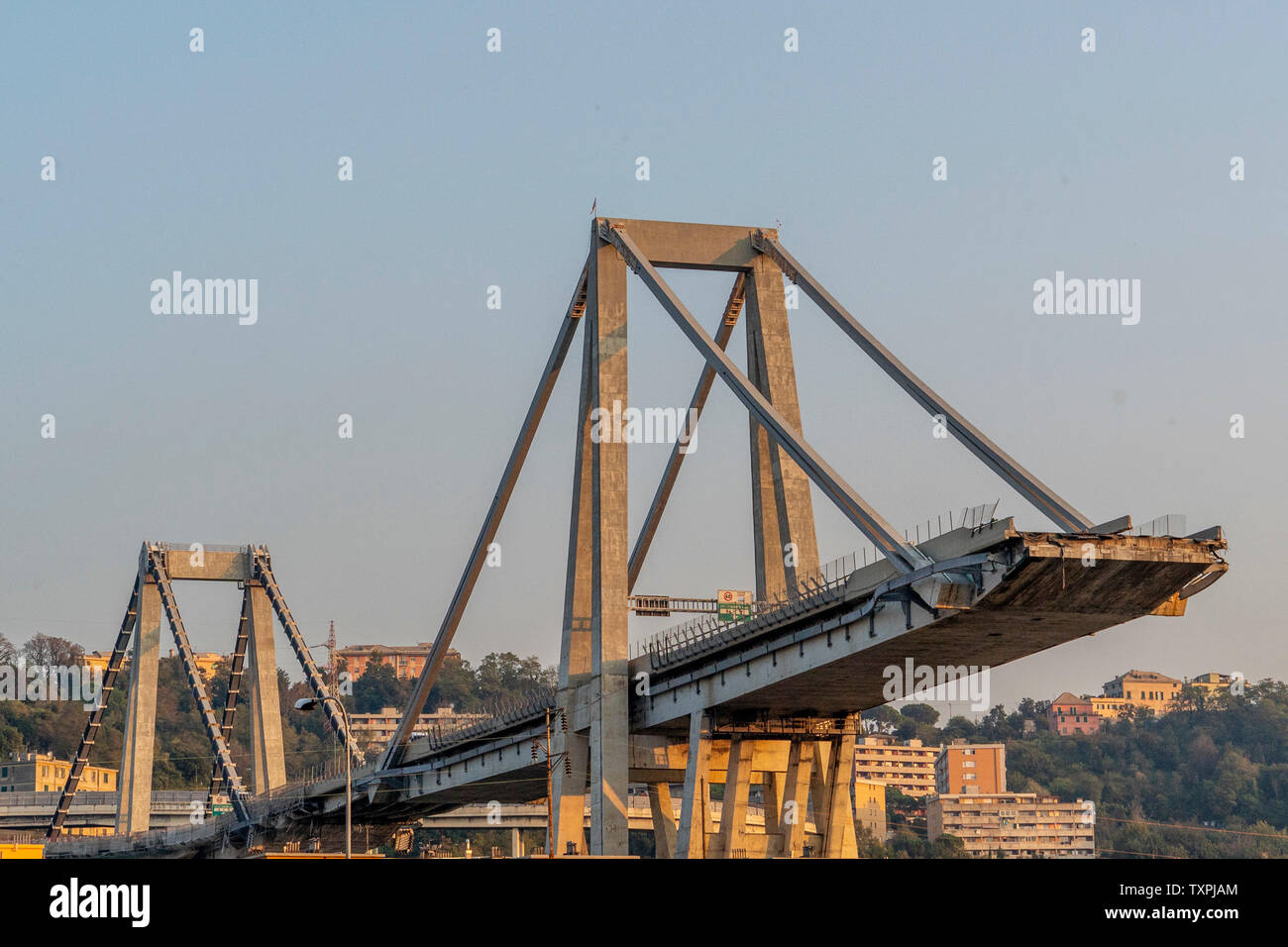 morandi collapsed bridge in genoa italy Stock Photo - Alamy