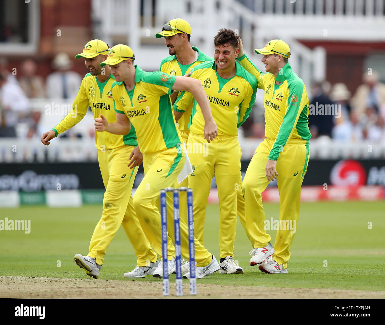 Australia's Marcus Stoinis (second right) celebrates taking the wicket ...