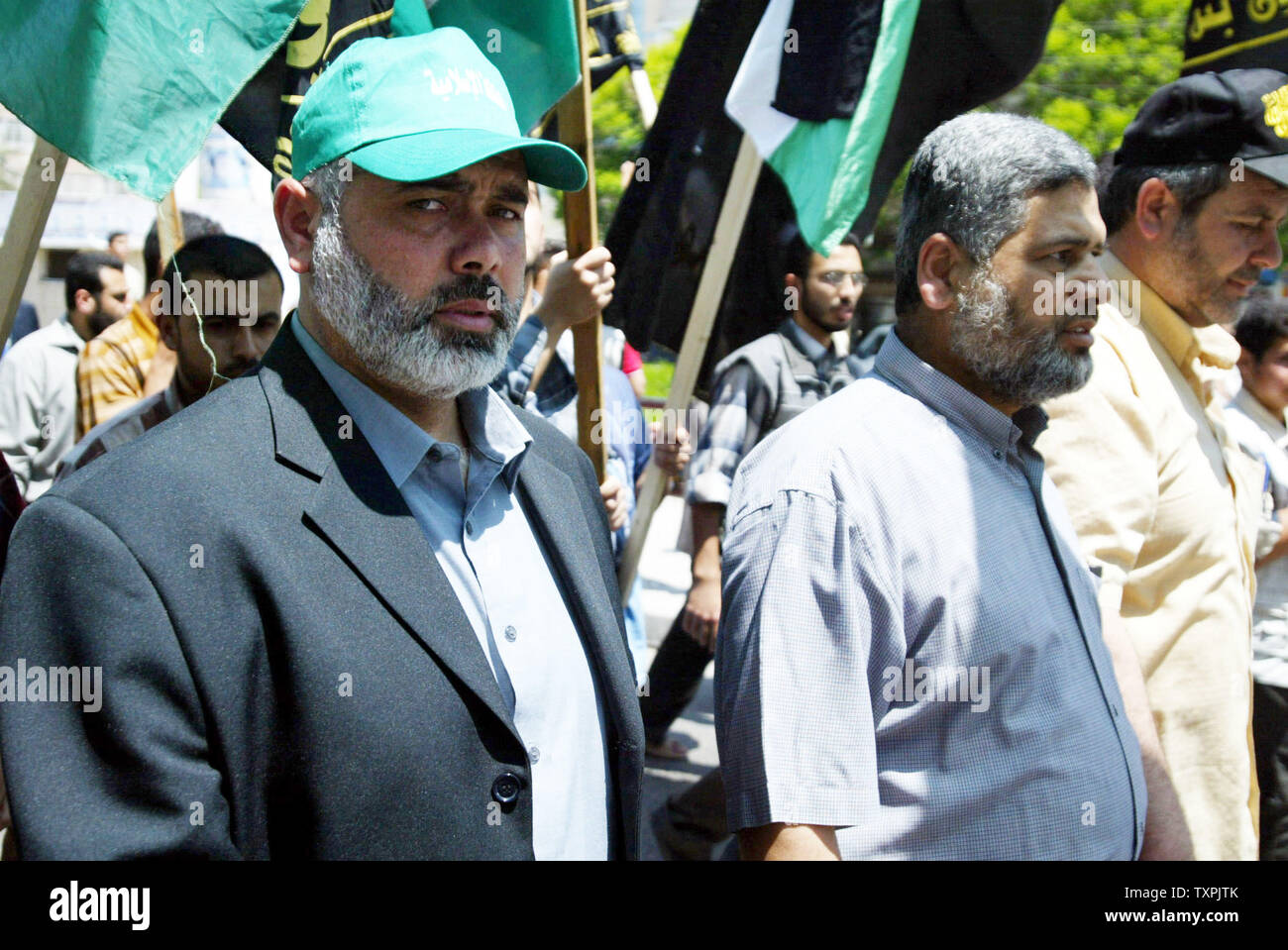 Palestinian Hamas leader Ismael Hania attends a demonstration marking ...