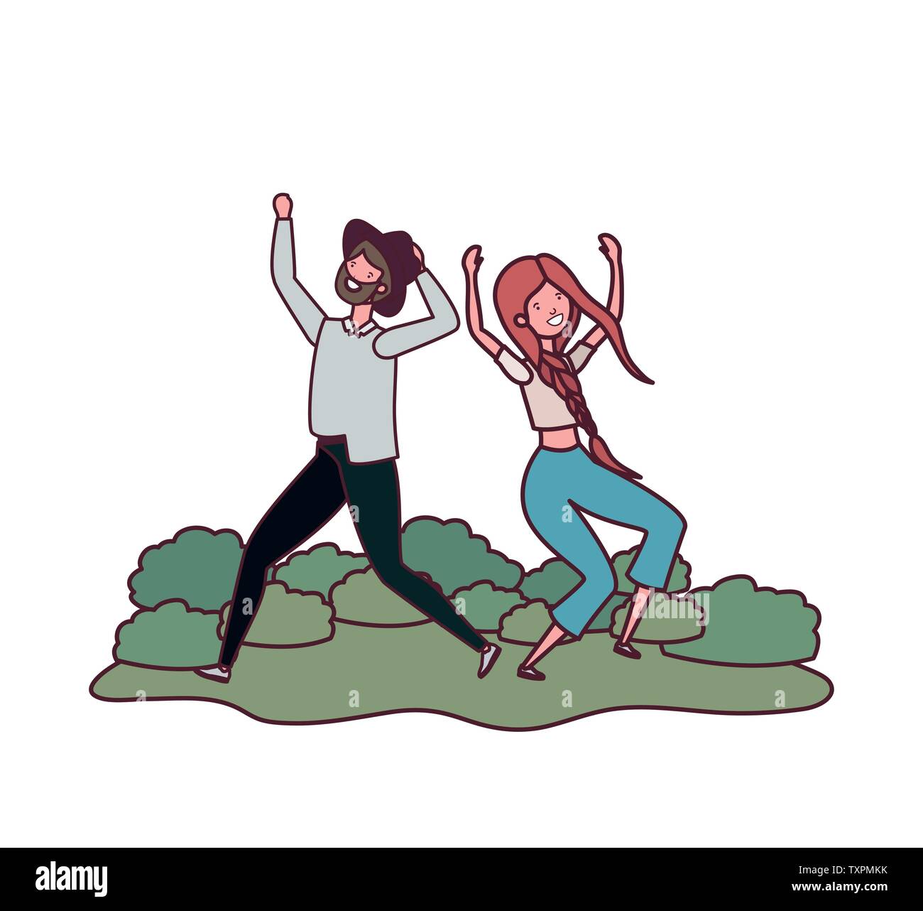 couple dancing in landscape with trees and plants Stock Vector Image ...