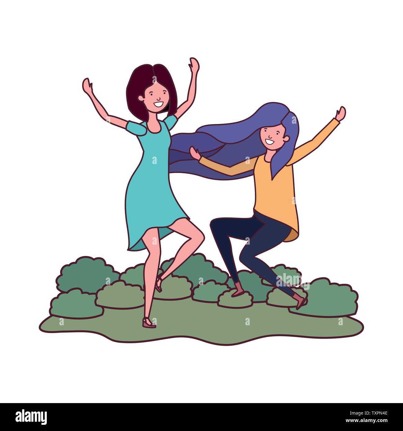 women dancing in landscape with trees and plants Stock Vector Image ...