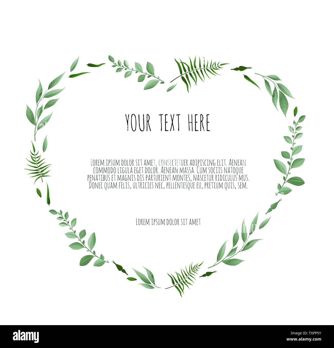 Floral wreath - heart shape. Floral vector frame with branches leaves ...
