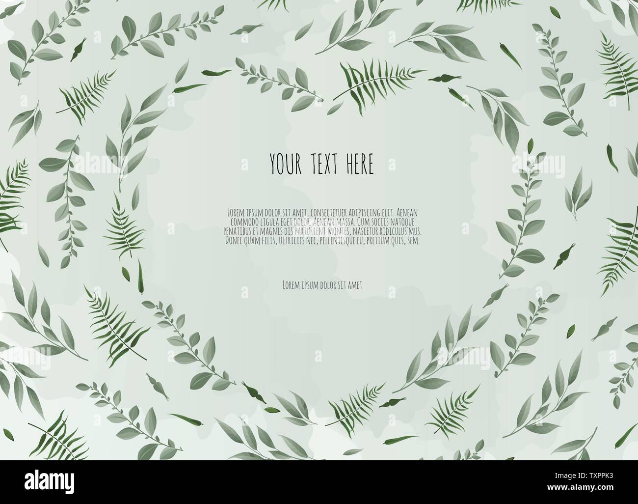 Floral wreath - heart shape. Floral vector frame with branches leaves ...