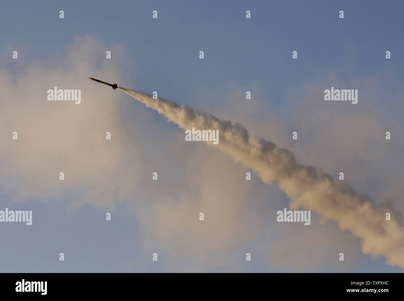 A rocket, similar to the Al-Qassam rockets used against Israel, is ...