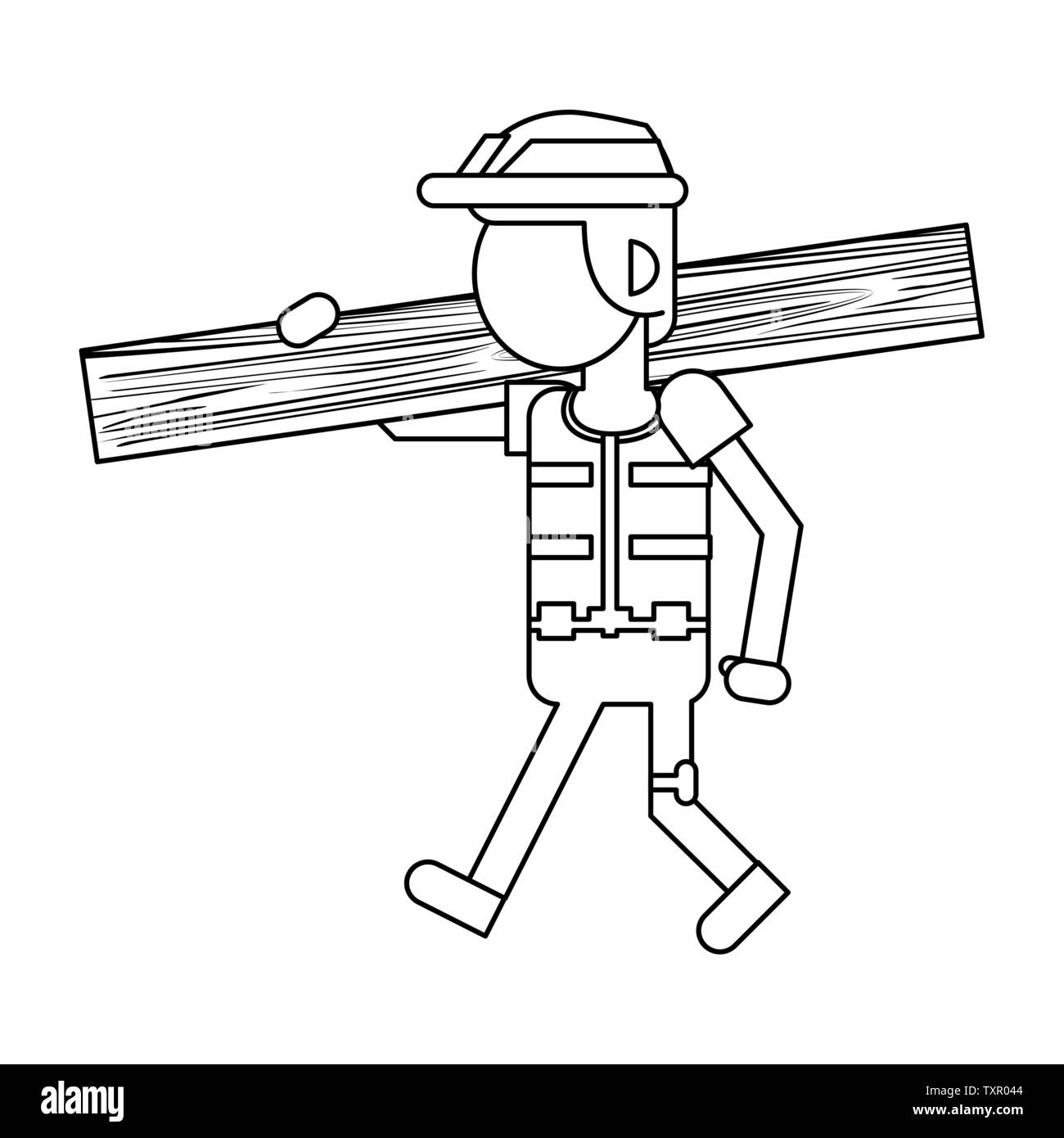 Construction worker smiling cartoon isolated in black and white ...