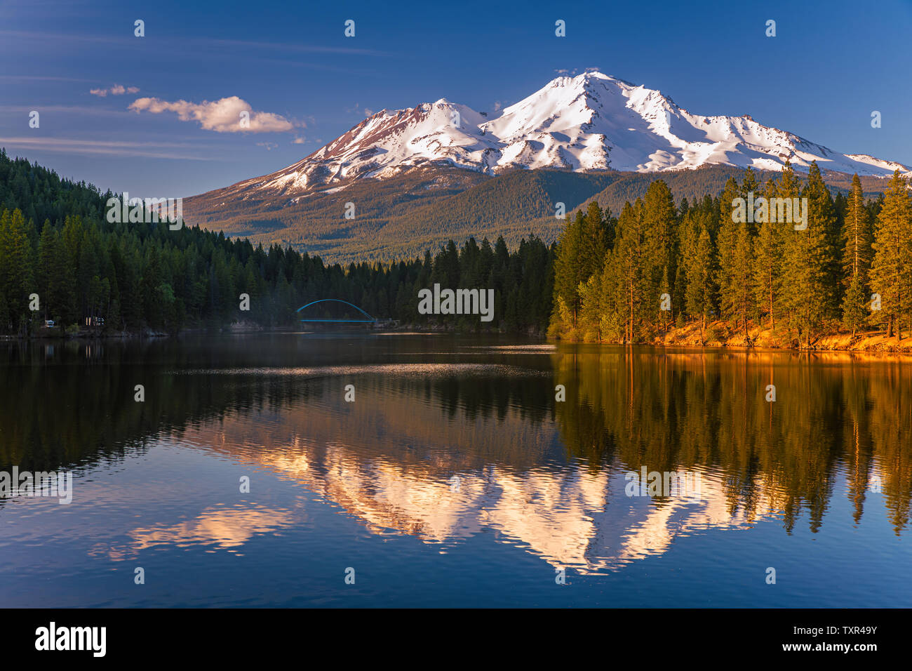 View on Mount Shasta (from Lake Siskiyou). Mt Shasta is a volcano at ...