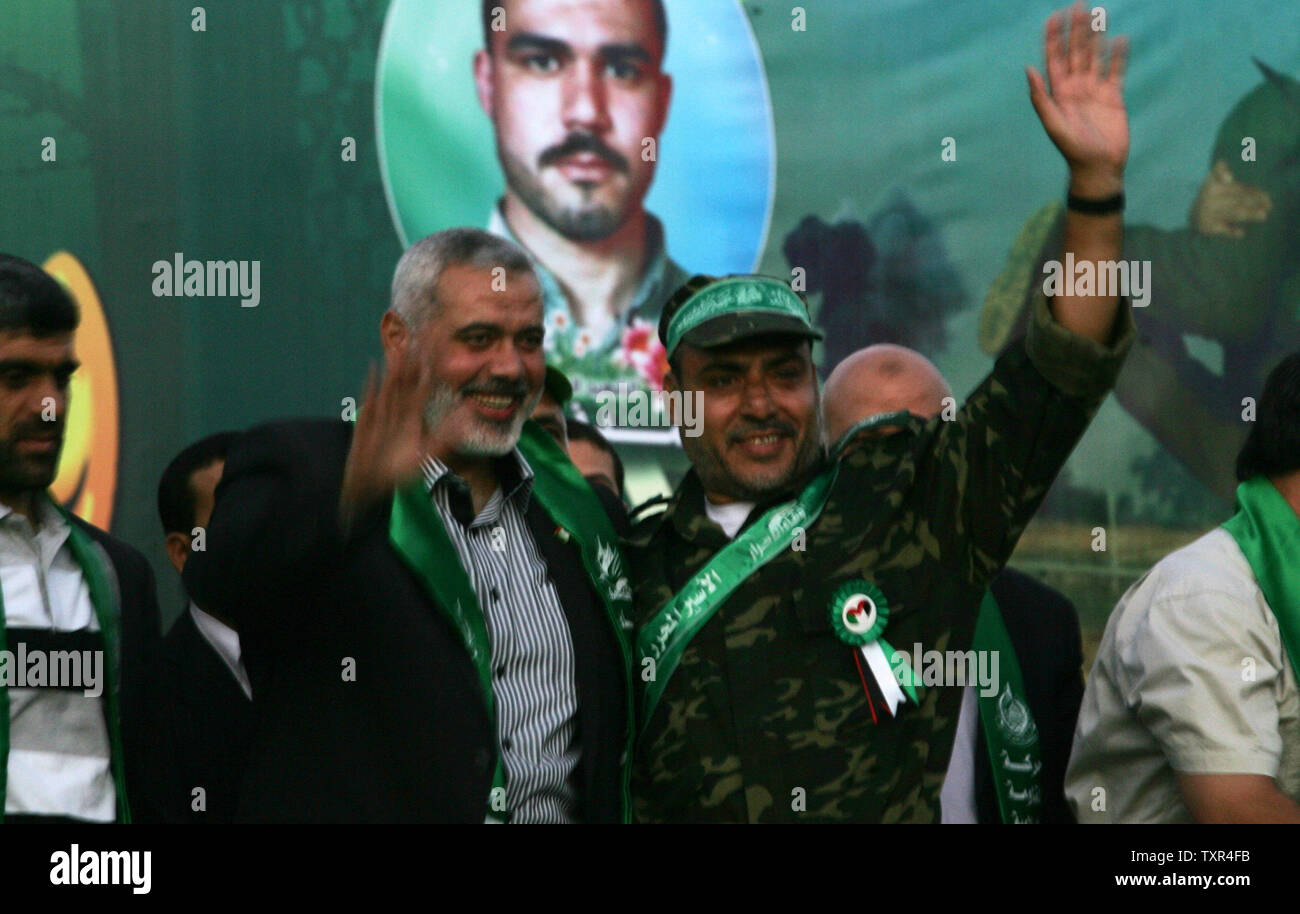 Hamas leader Ismail Haniyah attends a ceremony celebrating the recent ...