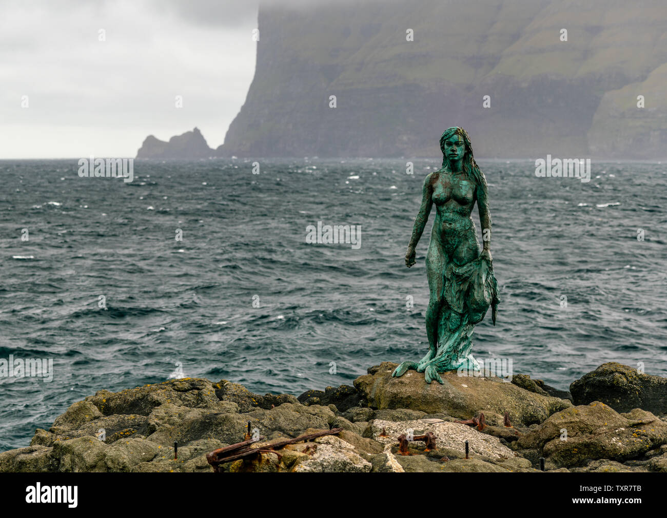 Kopakonan (the Seal Woman) statue in Mikladalur village, Faroe Islands ...