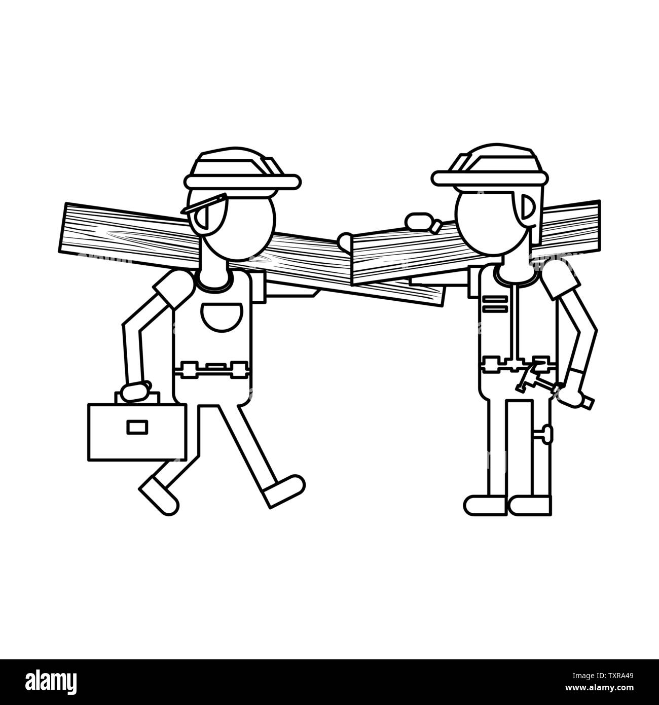 Construction workers with tools cartoons in black and white faceless ...