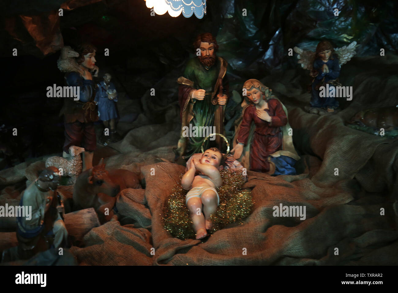 A view shows the nativity scene at the Holy Family Church, in Gaza City ...