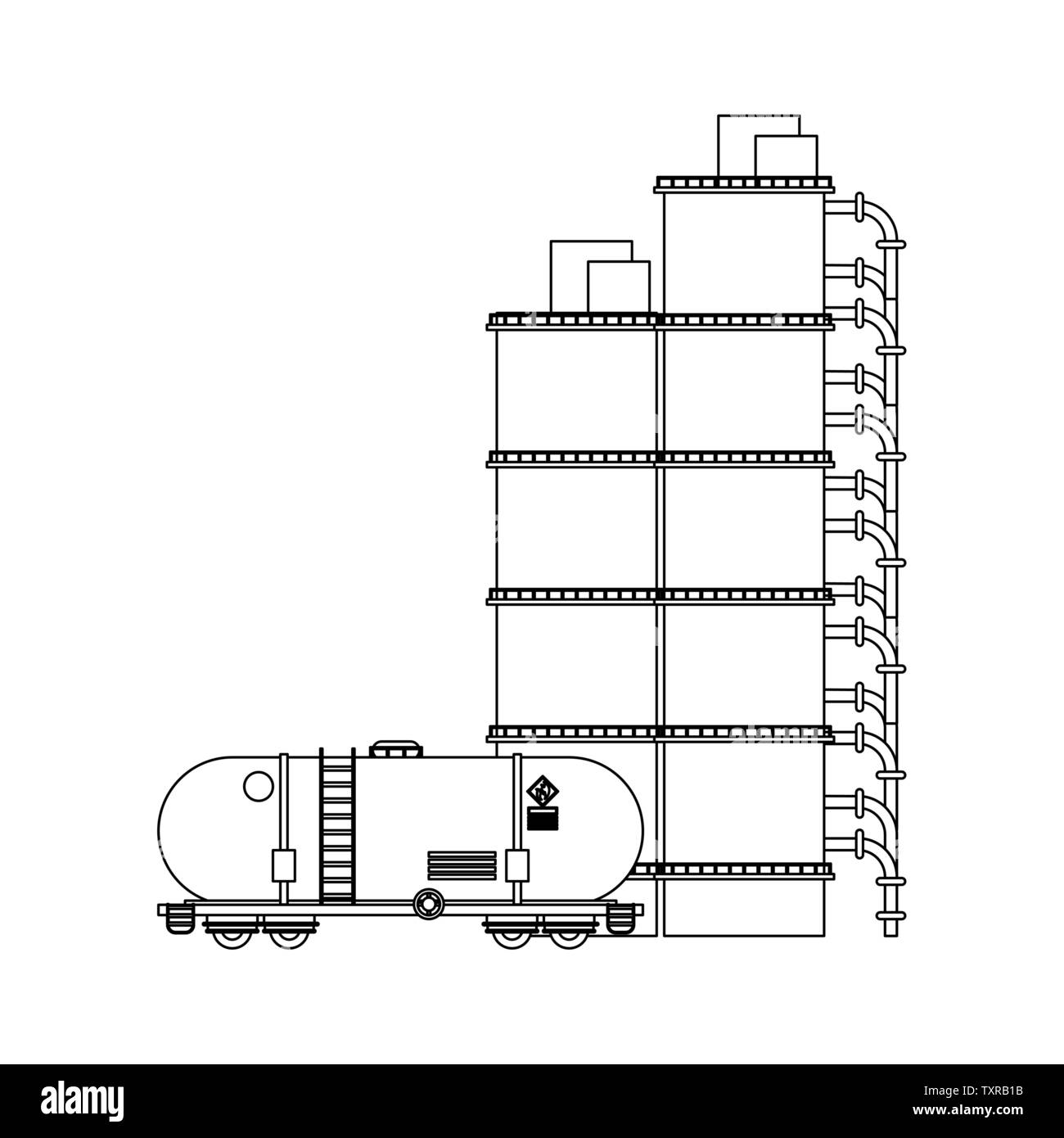 Petroleum oil refinery plant with machinery in black and white Stock ...