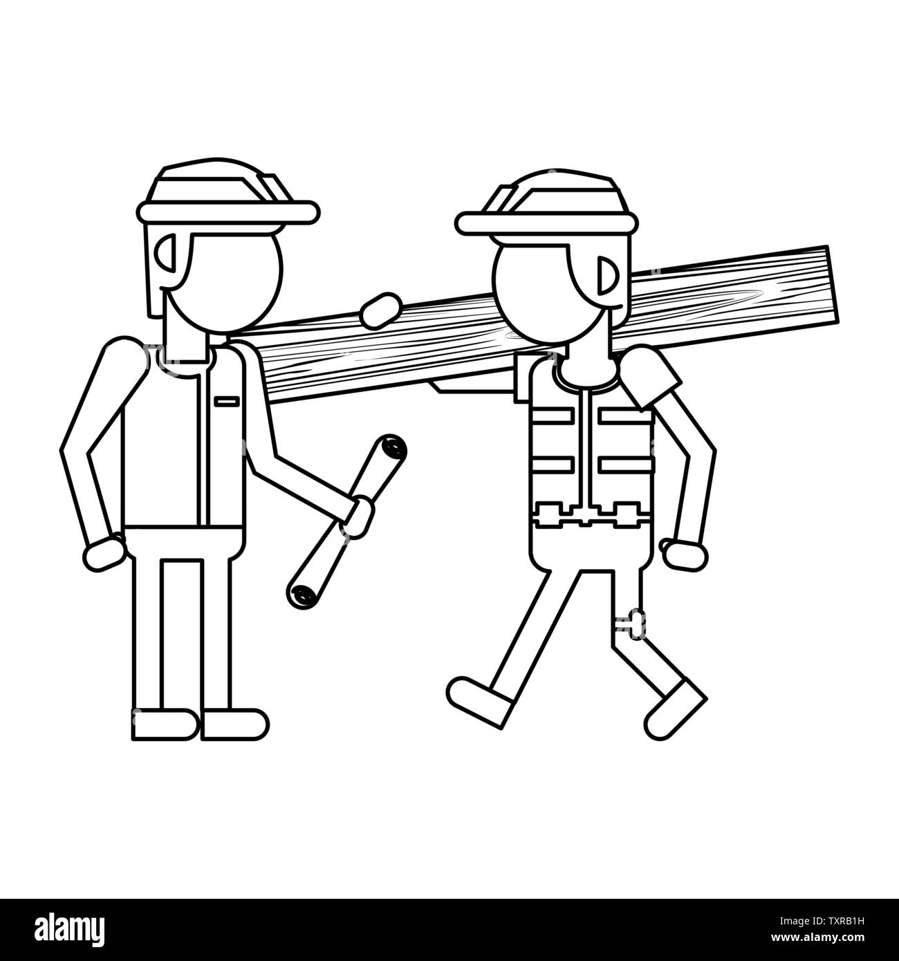 Construction workers with tools cartoons in black and white faceless ...