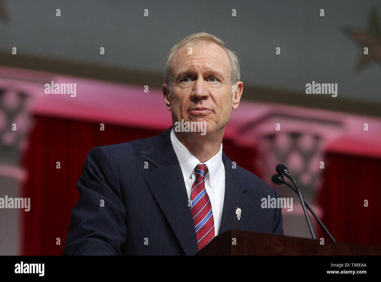 Illinois Governor Bruce Rauner makes his remarks during ceremonies at ...