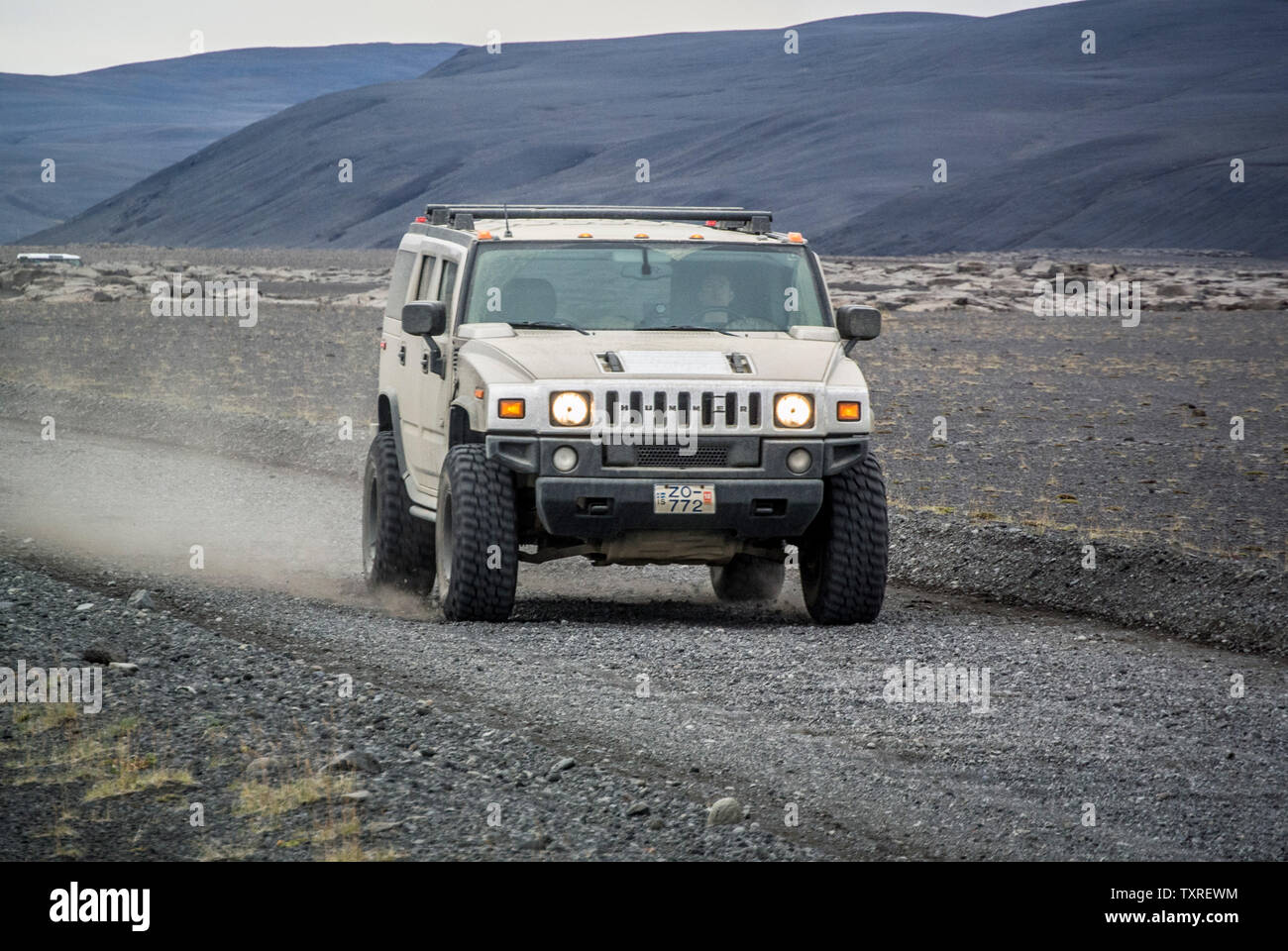 Hummer car in Icelandic desert, Iceland Stock Photo - Alamy