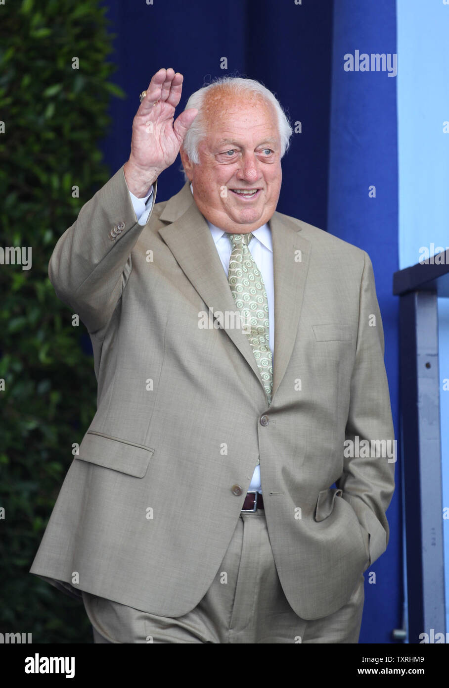 National Baseball Hall of Fame member Tom Lasorda enters the stage for ...