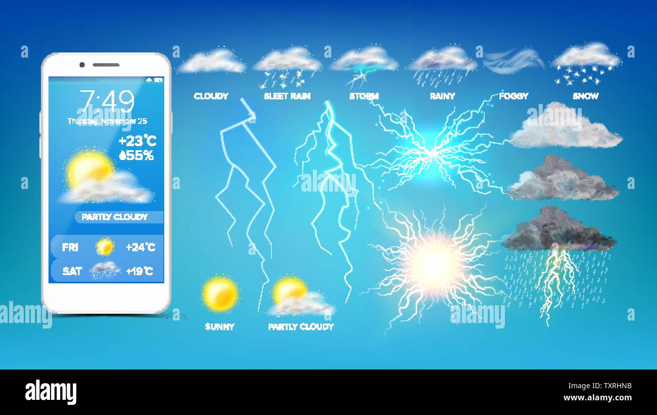 Online Weather Widget On Smartphone Screen Vector Stock Vector Image ...