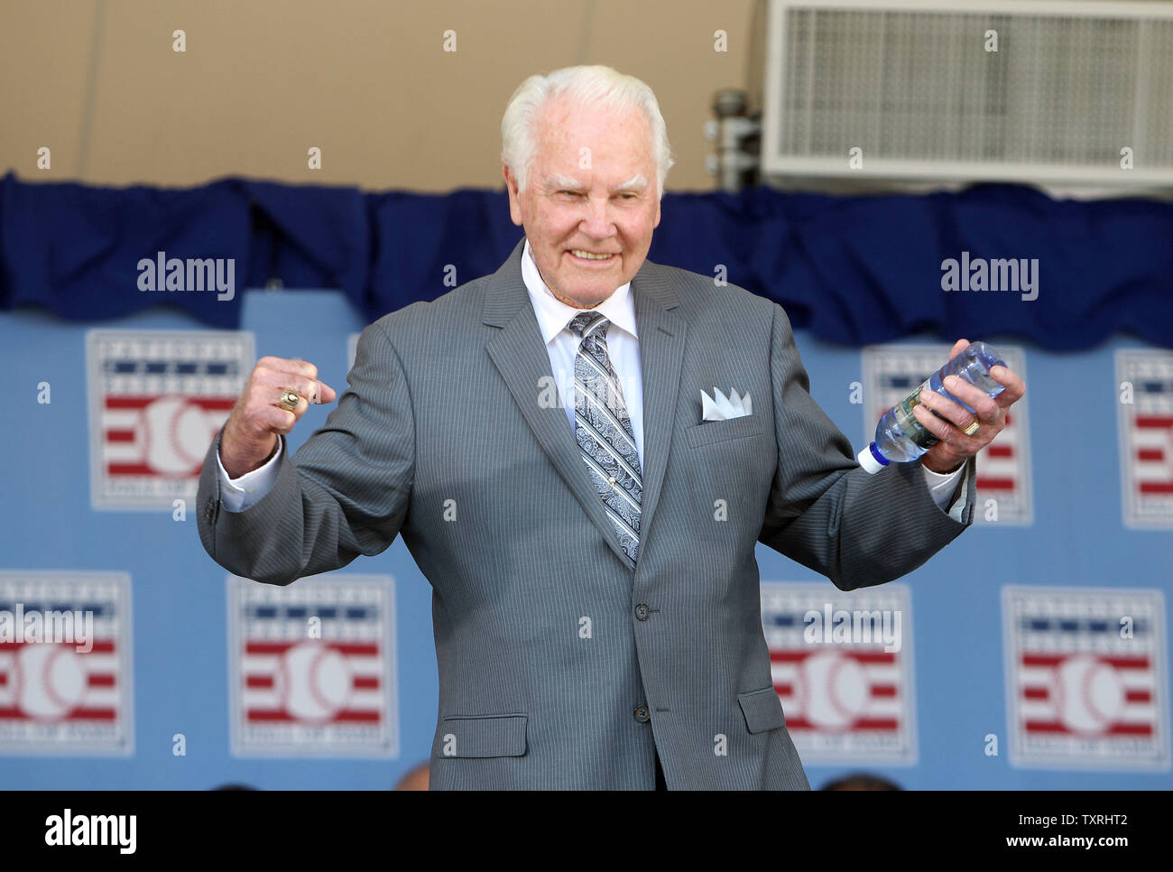 National Baseball Hall of Fame member Doug Harvey strikes a pose as he ...