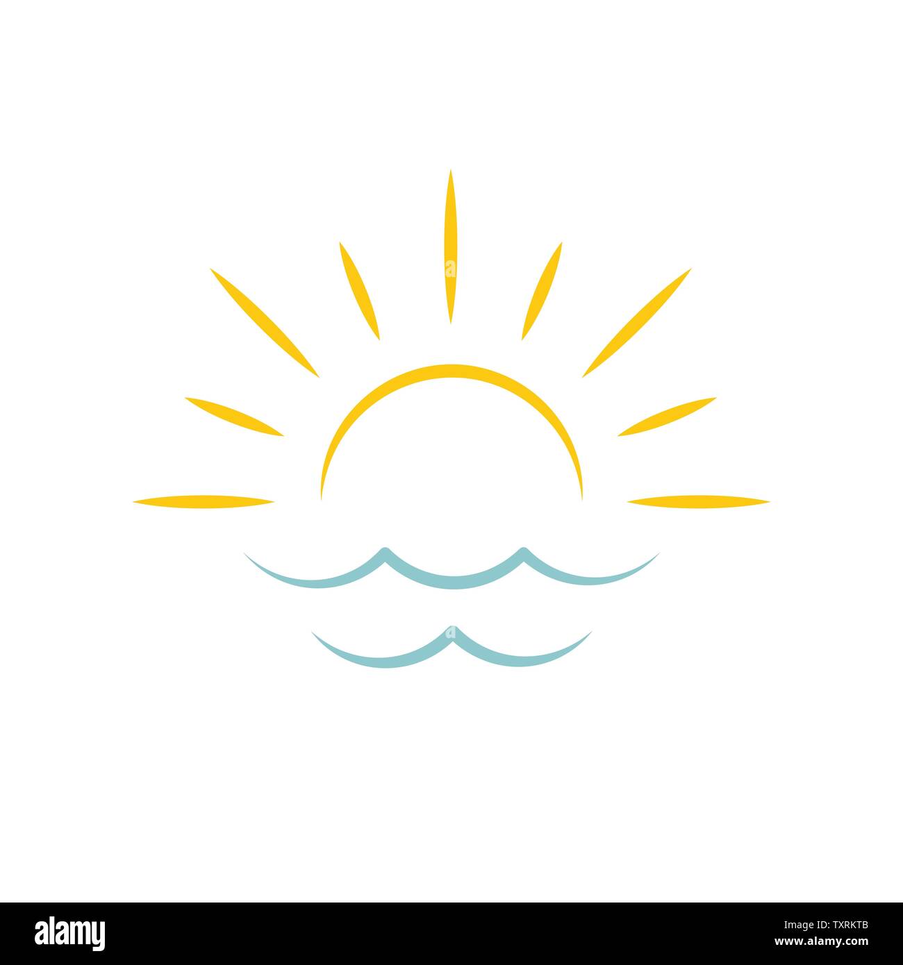 Dawn on sea. Sun icon. Travel agency emblem concept, vector logo ...