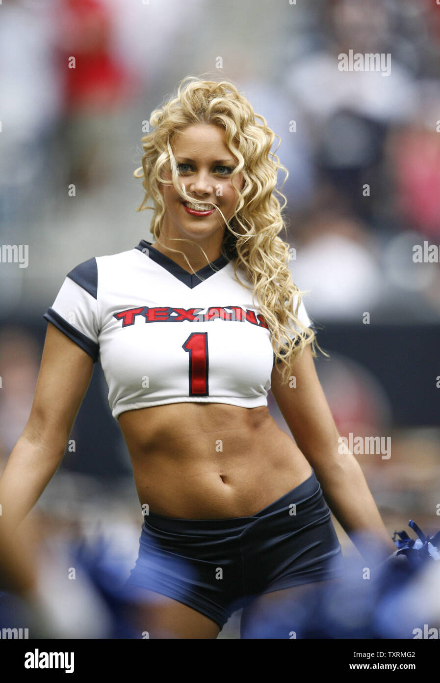 A Houston Texans cheerleader cheers on her team as they take on the ...
