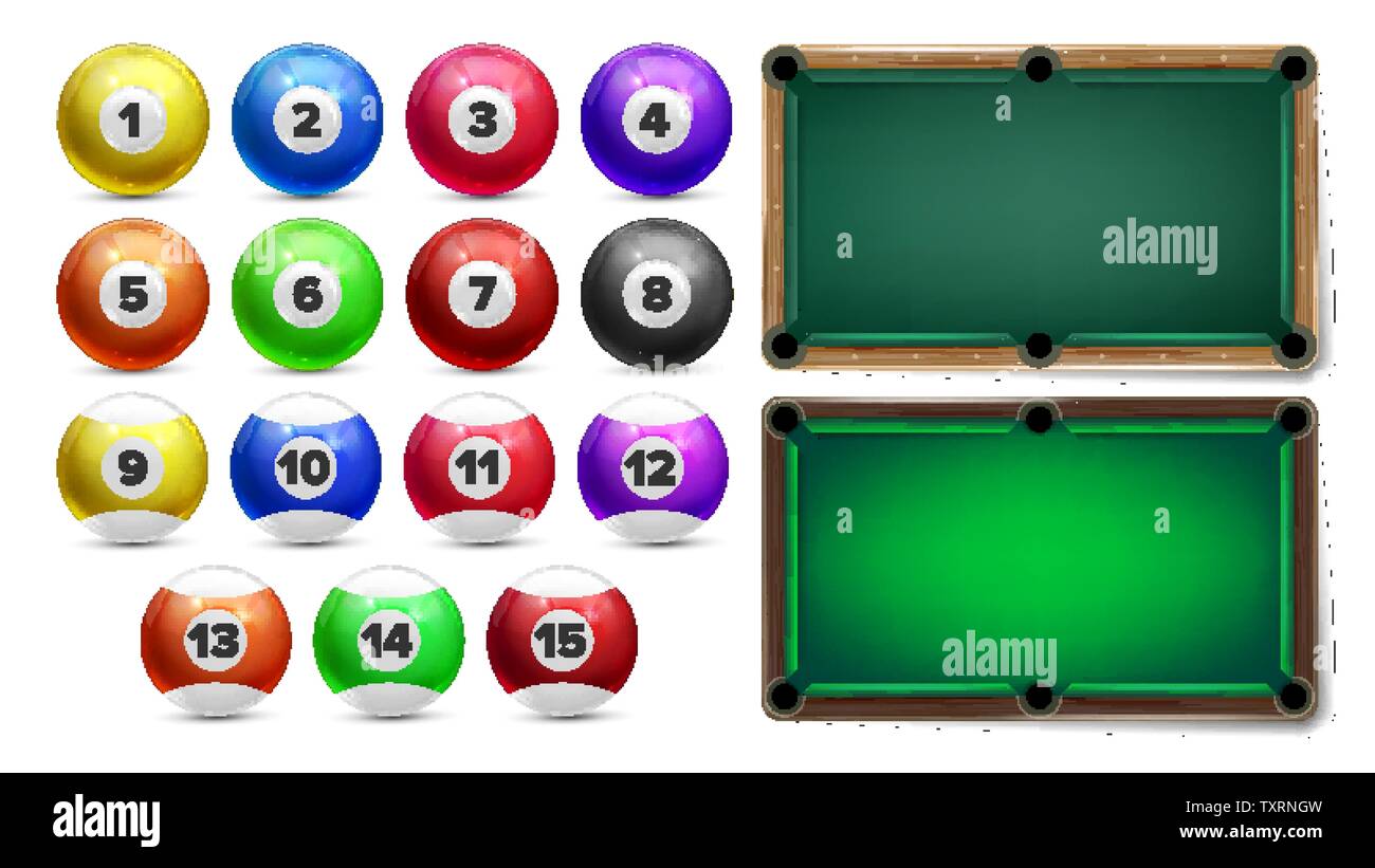 Billiard Balls With Numbers And Table Set Vector Stock Vector Image ...