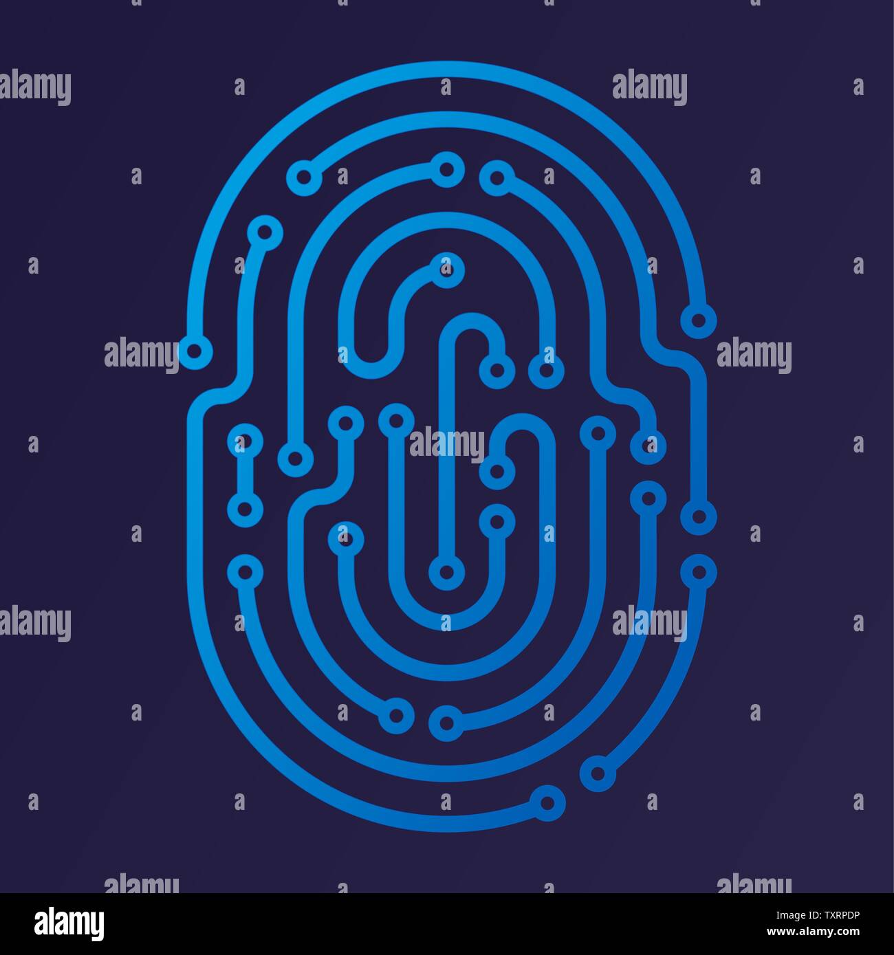 Vector illustration. Electronic fingerprint icon in blue tones ...