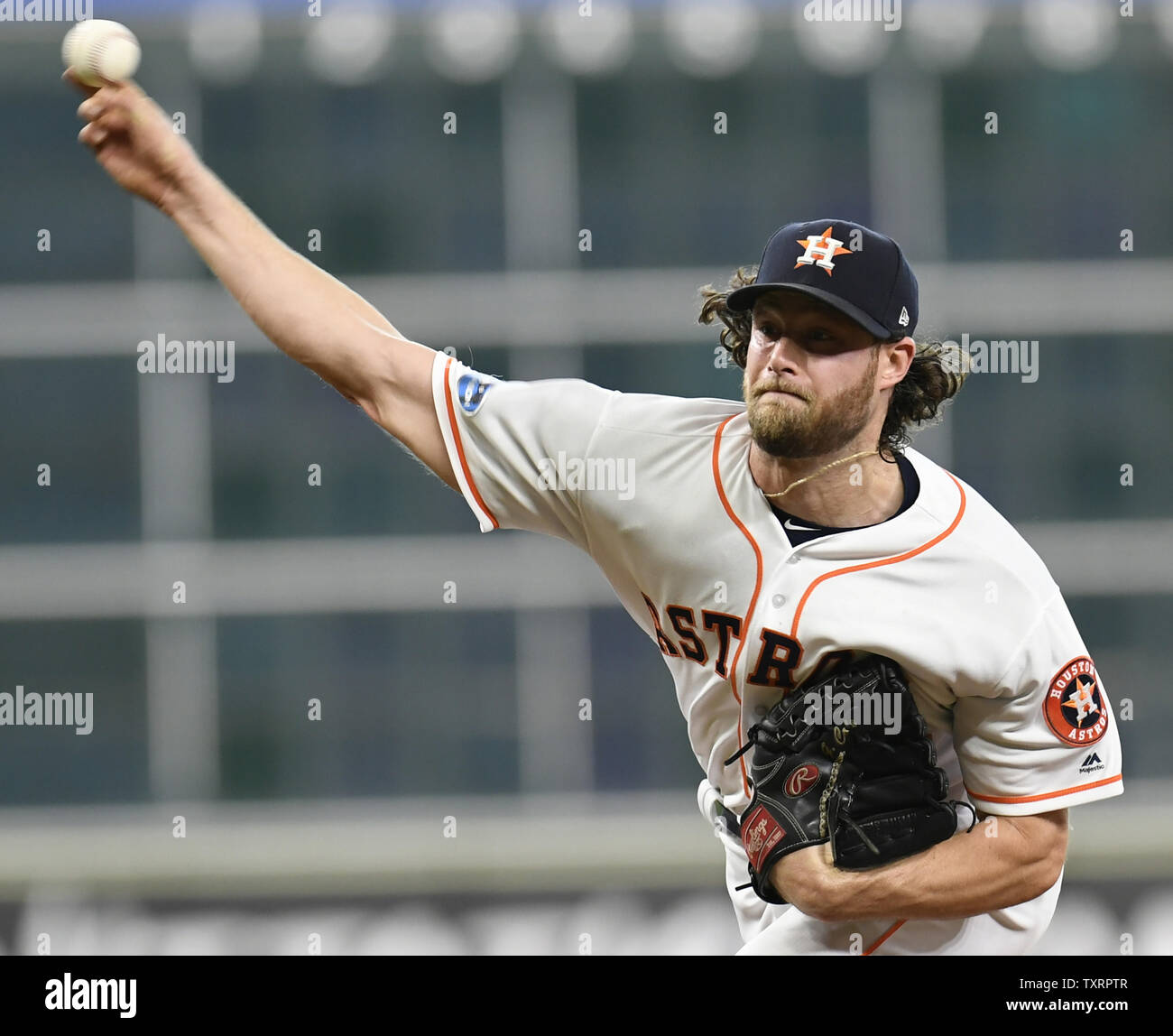 Houston Astros starting pitcher Gerrit Cole throws against the ...