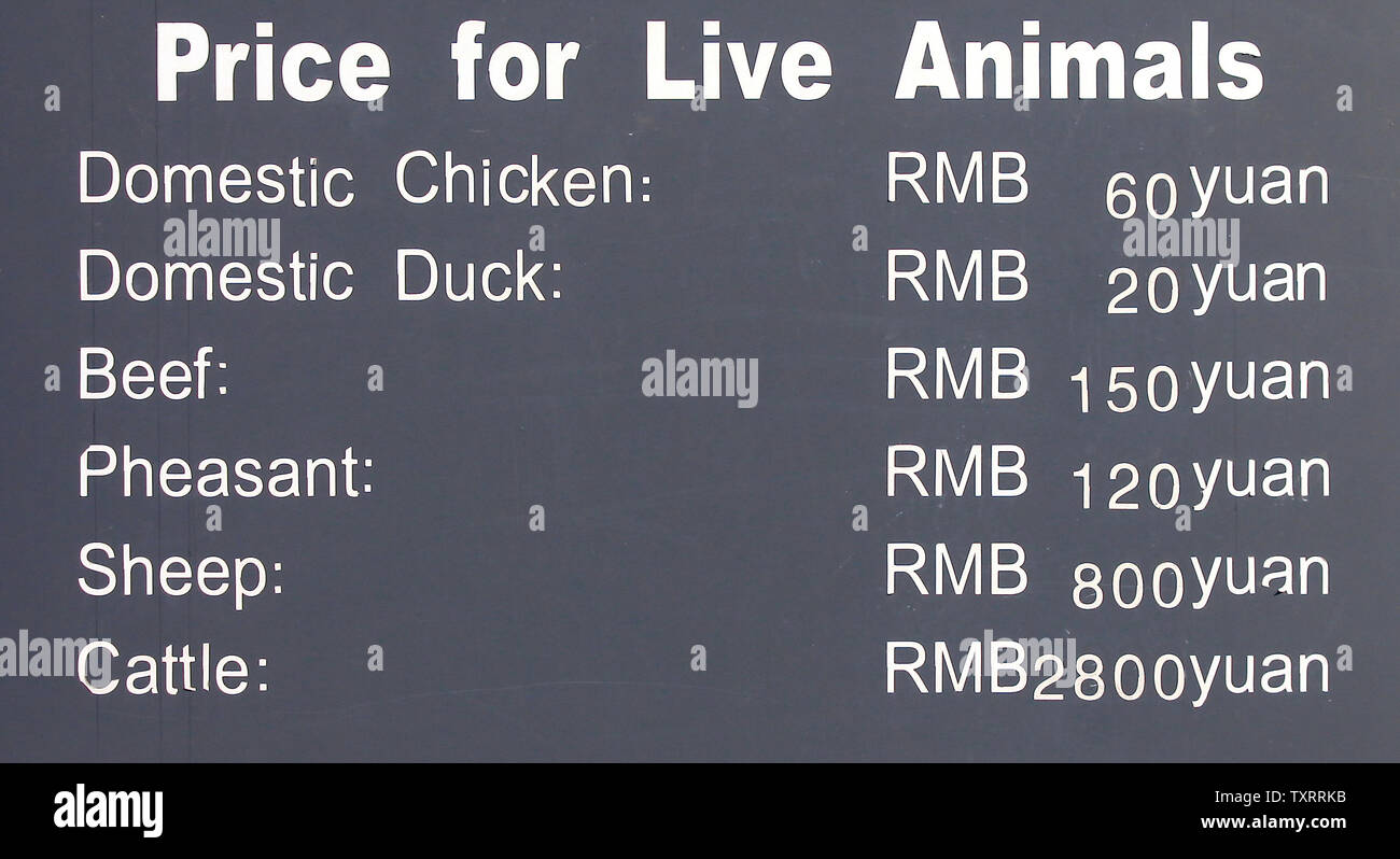 A price list for animals that can be bought and fed to Siberian tigers ...