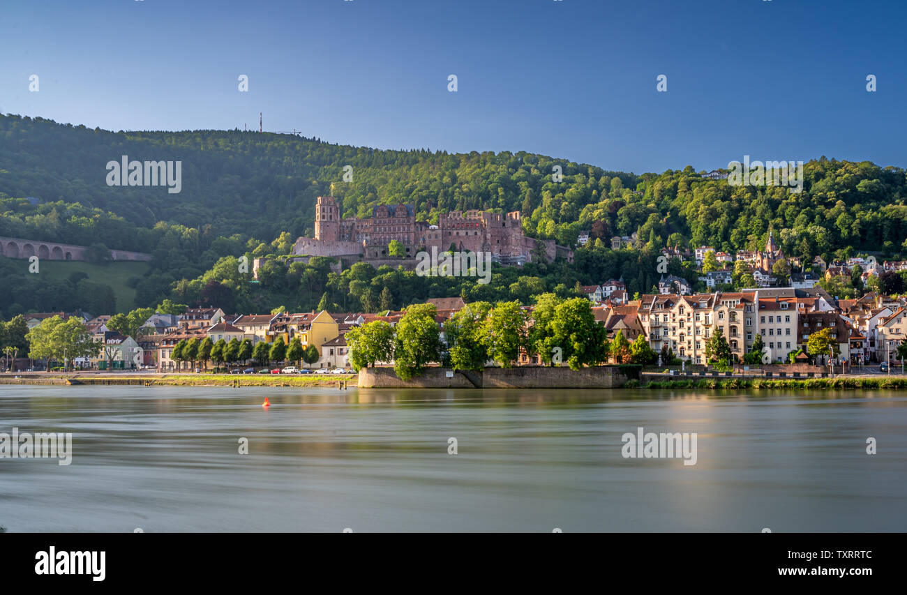 view on Heidelberg castle ruins and river neckar in front, germany ...