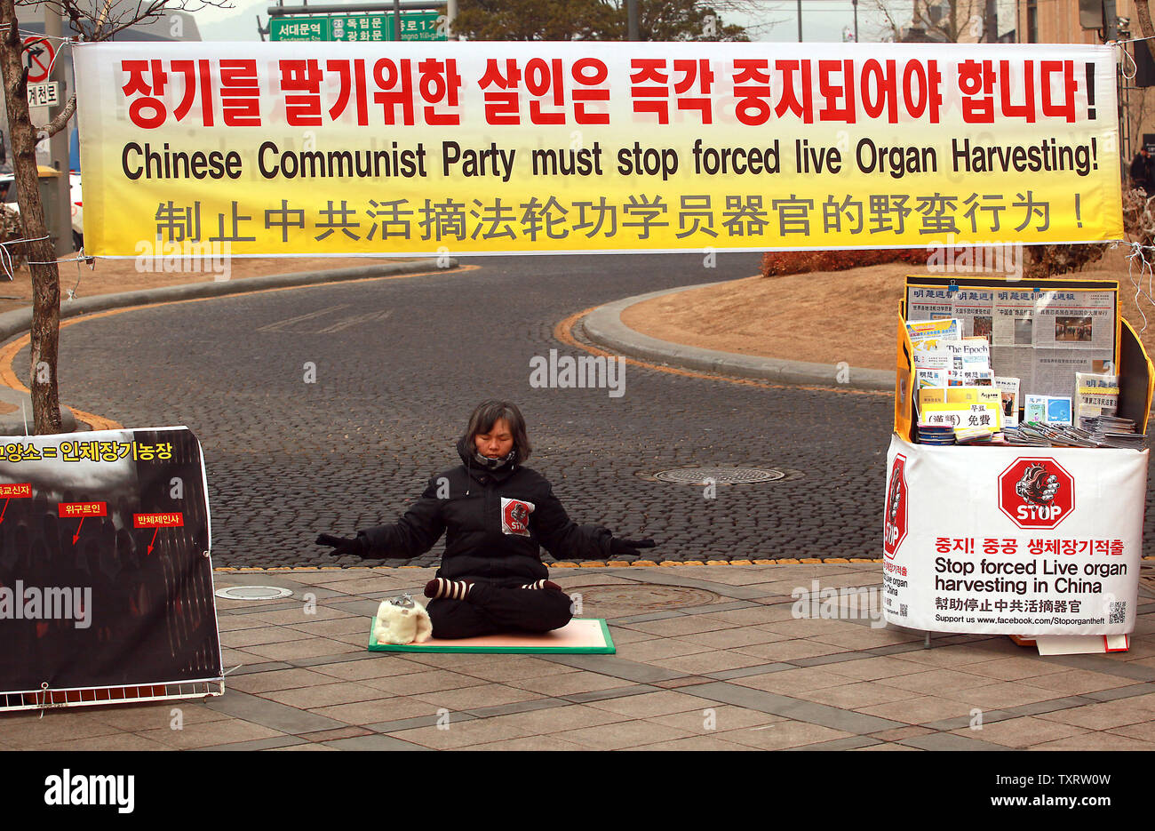 A Korean woman protests against a growing problem in China, the illegal ...