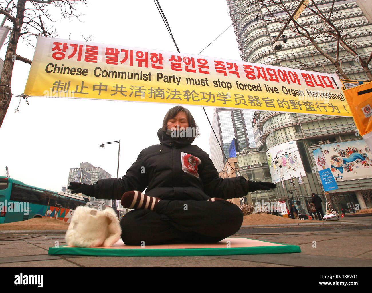 A Korean woman protests against a growing problem in China, the illegal ...