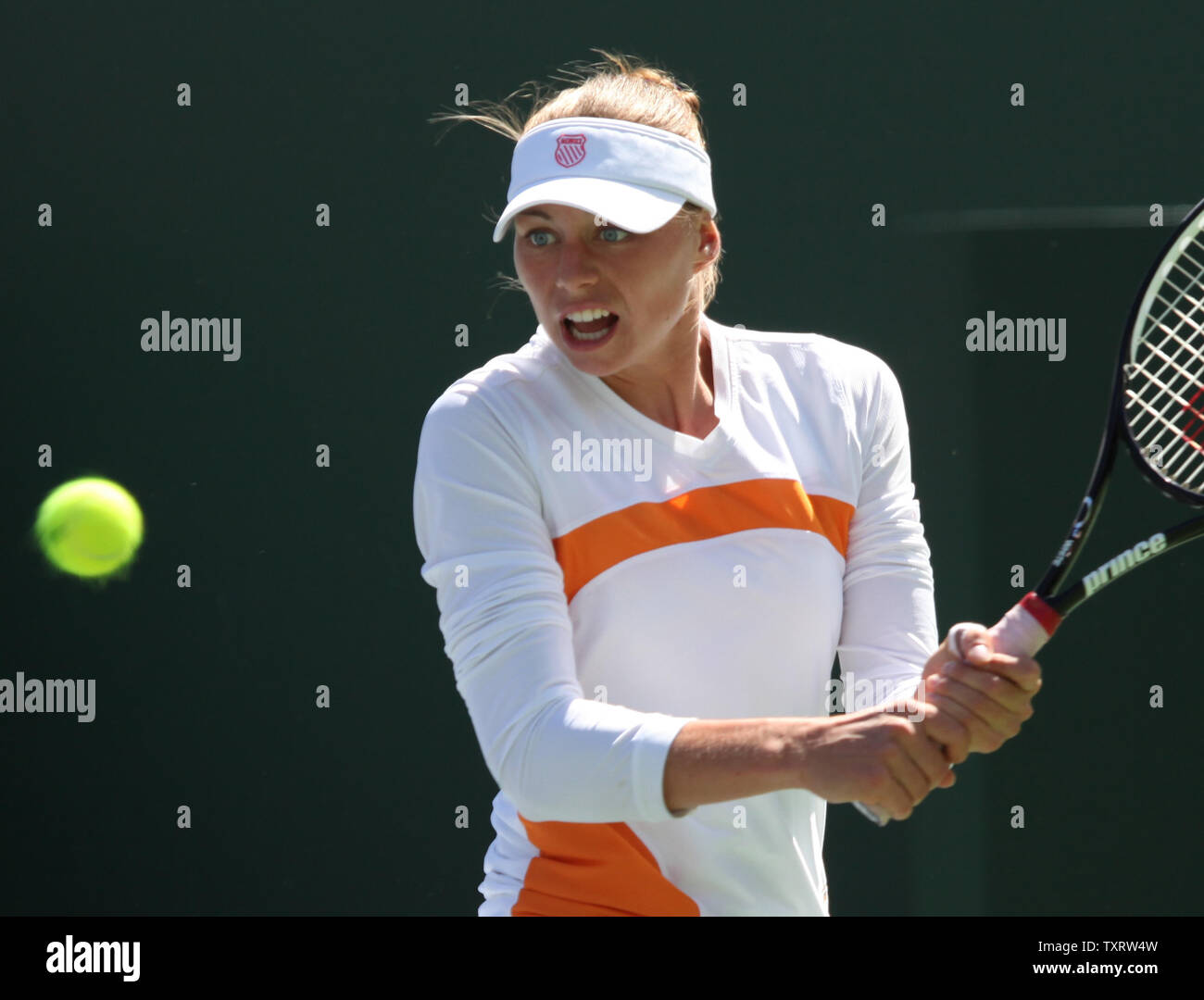 Russian Vera Zvonareva prepares to hit a backhand during her womens ...