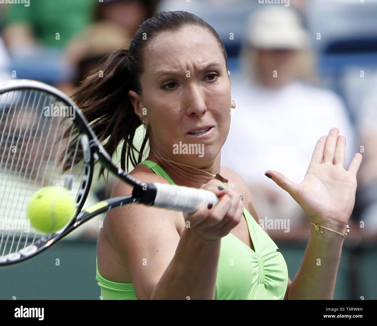 Serbian Jelena Jankovic prepares to hit a shot during her womens final ...
