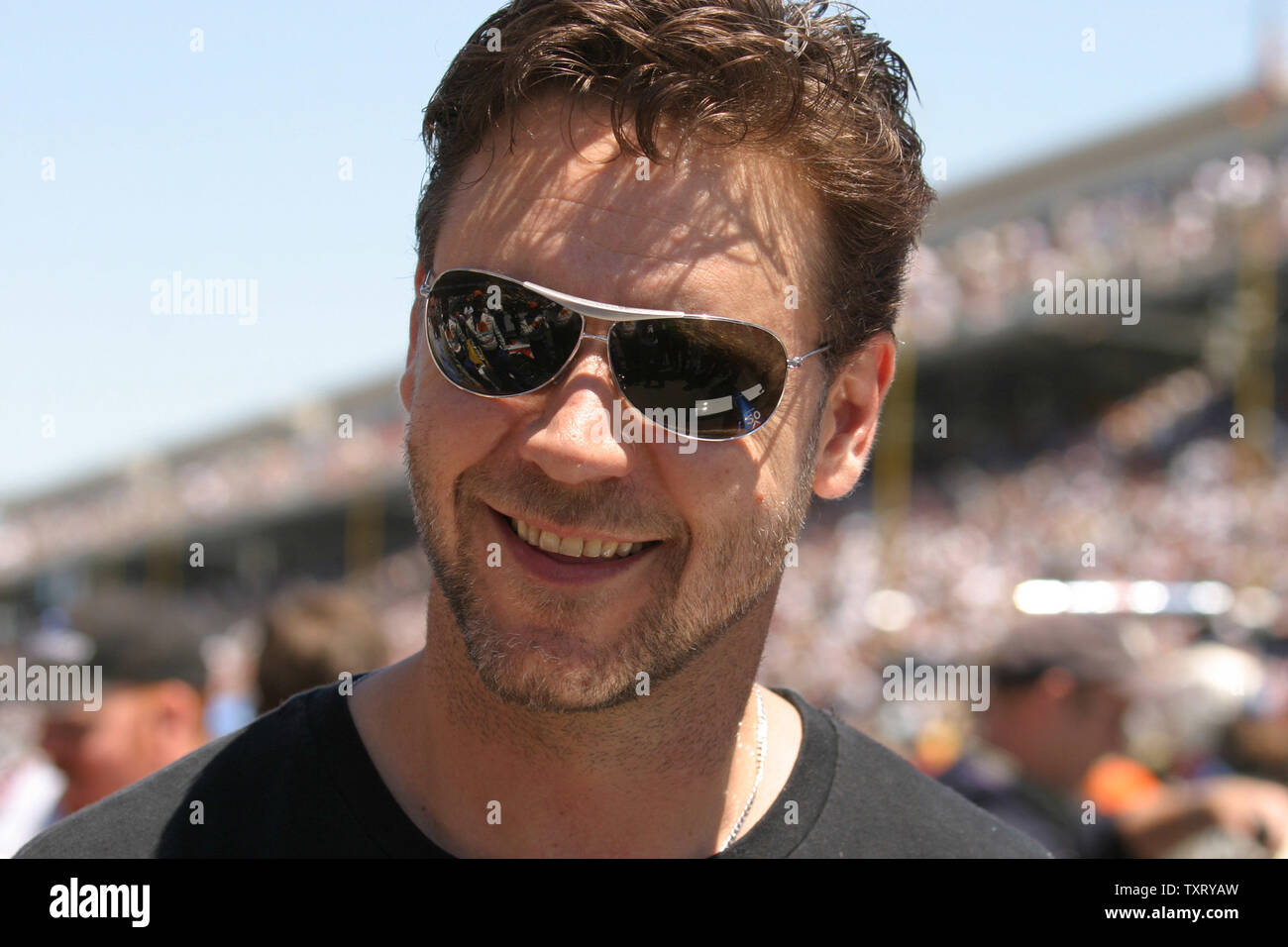 Academy Award winning actor Russell Crowe smiles while watching the ...