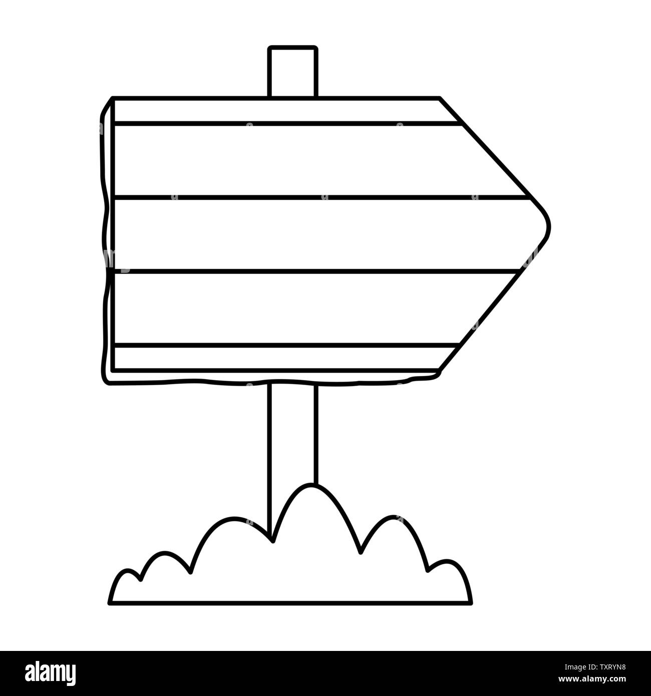 wooden sign and bush icon cartoon in black and white Stock Vector Image ...