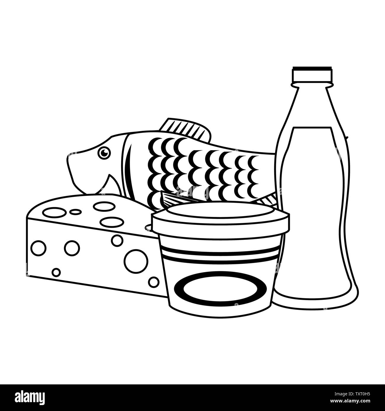 Healthy food and delicious ingredients in black and white Stock Vector ...